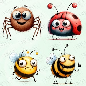 Funny Quirky Insects Clipart Bundle, Silly Bug Sticker, Crazy Whimsical ...