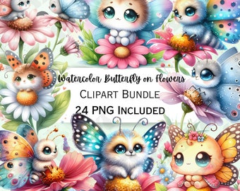 24 Cute Cartoon Spring Butterfly Clipart Bundle, Daisies Nursery Decor ...