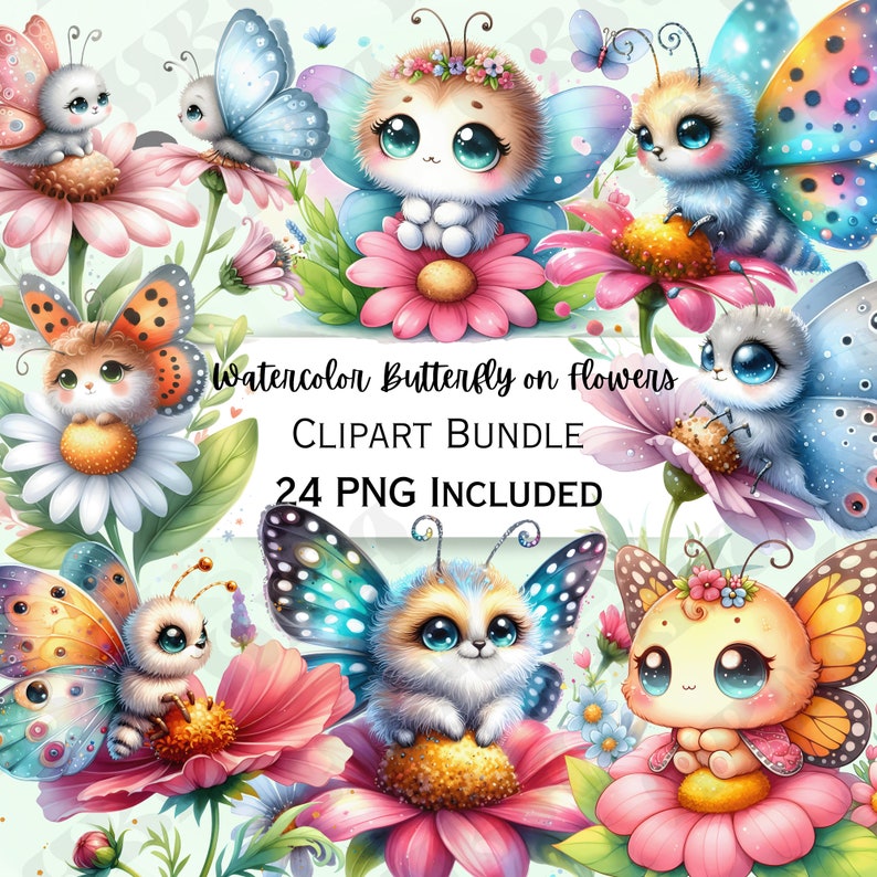 Cute Watercolor Butterfly Clipart Bundle, Daisies Nursery Decor ...
