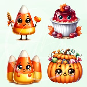 Thanksgiving Sweets Clipart Bundle, Cute Fall Dessert Pngs, Kawaii ...