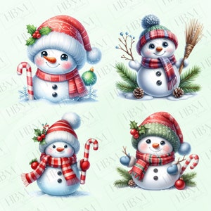 Cute Watercolor Snowman Clipart Bundle, Christmas Sticker, Adorable ...