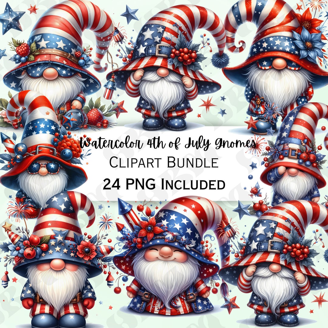 Watercolor 4th of July Gnomes Clipart Bundle, Cute Patriotic Decor ...