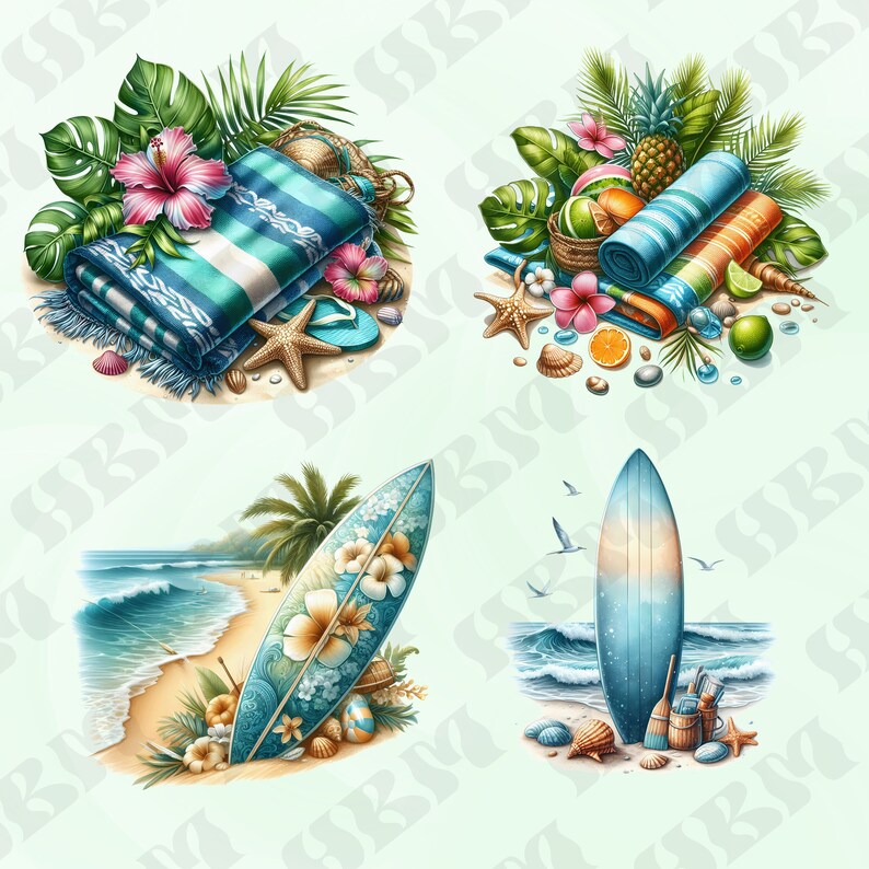 Watercolor Summer Clipart Bundle, Beach Party Invitations, Fun Vacation ...