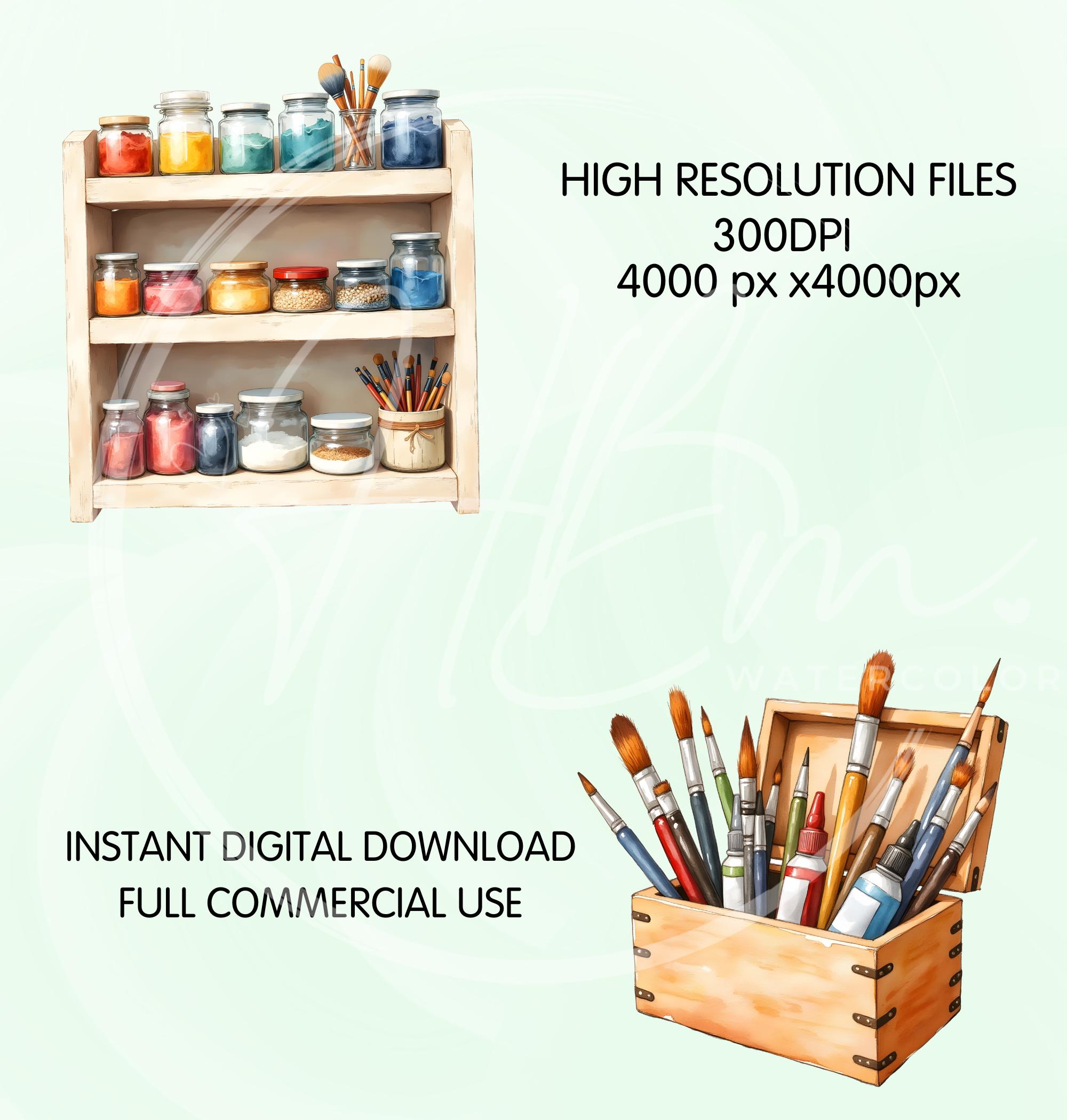 Watercolor Art Supplies Clipart Bundle, Paint Brushes Palette Art ...