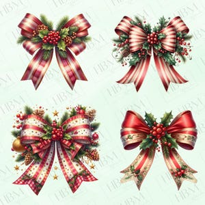 Watercolor Christmas Coquette Bows Clipart Bundle, Whimsical Festive ...