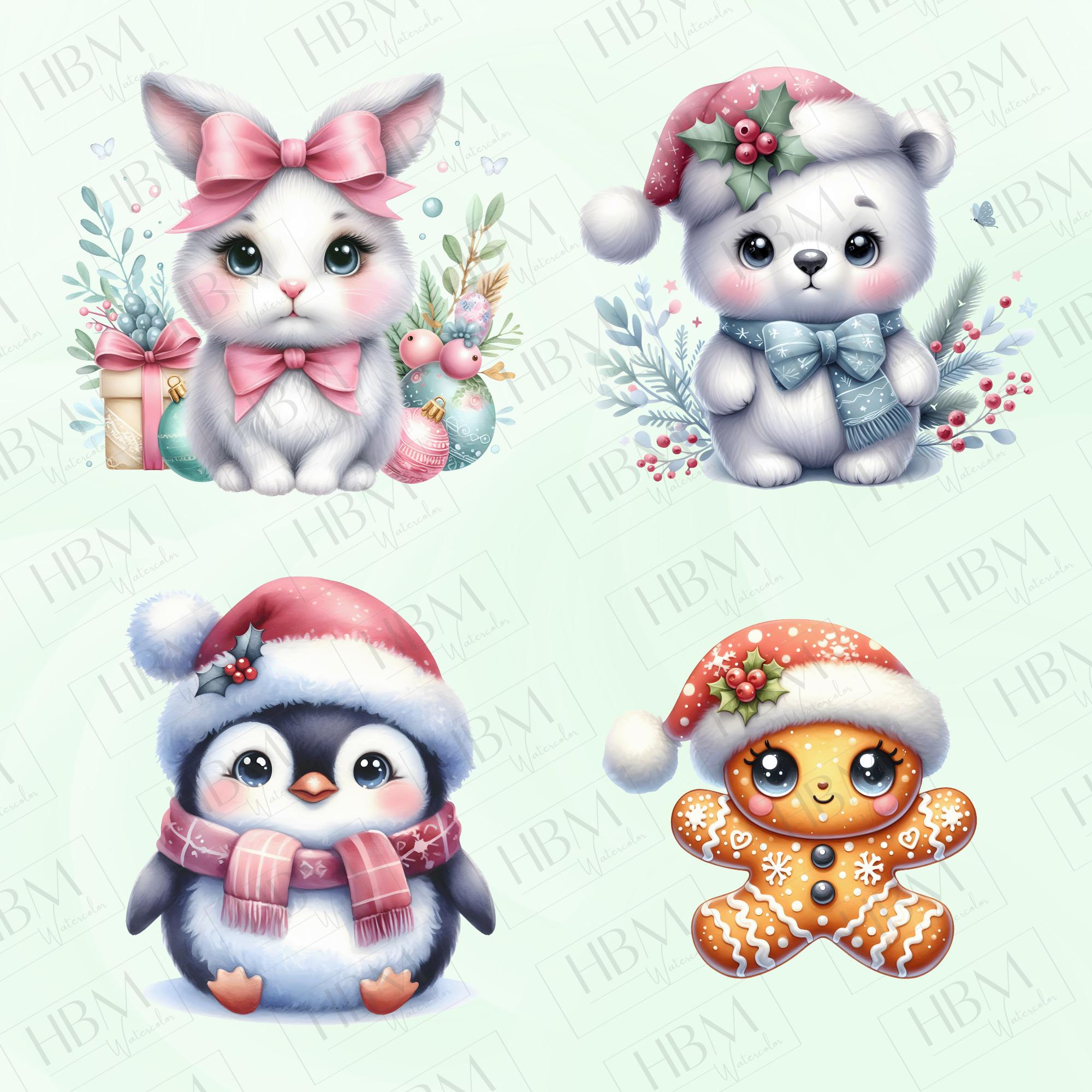 Cute Watercolor Pastel Christmas Clipart Bundle, Adorable Snowman ...