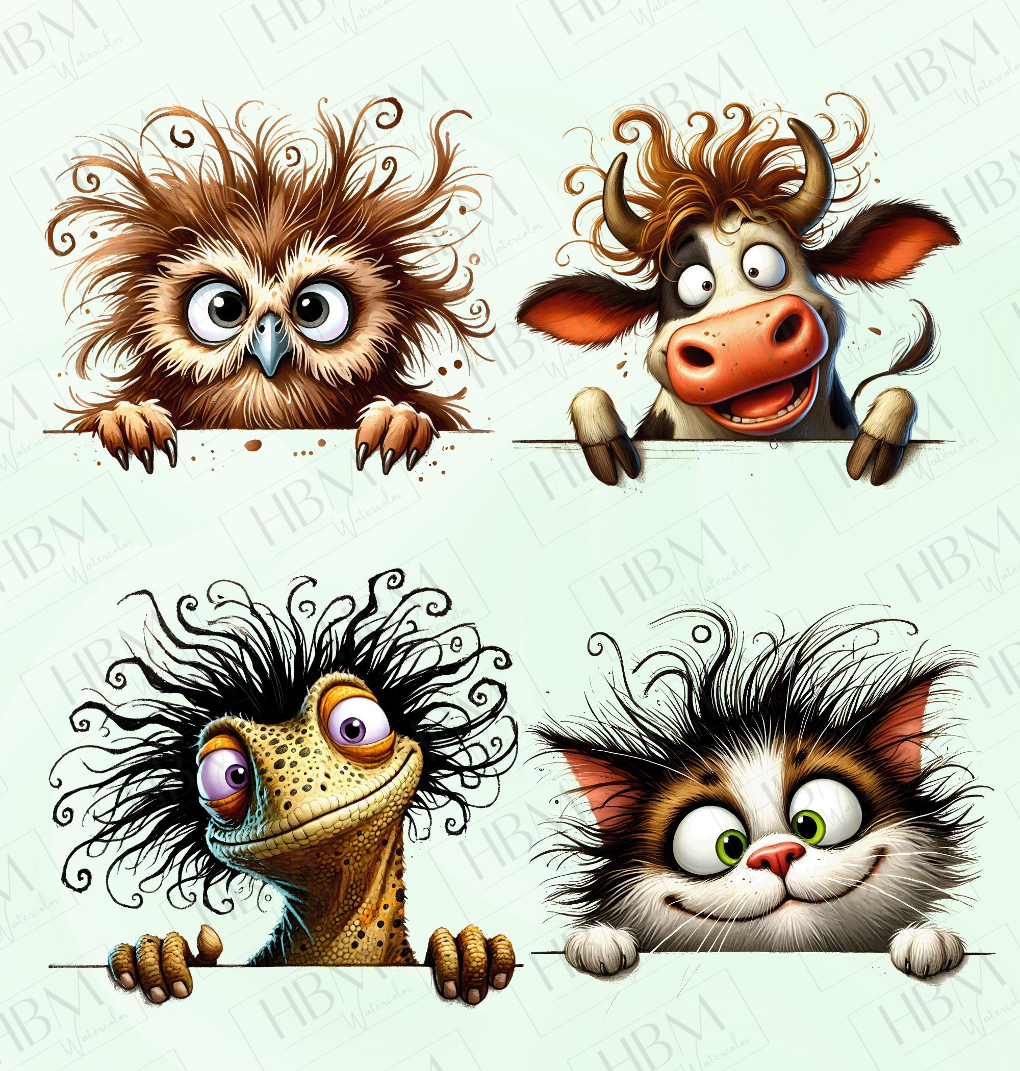 Funny Quirky Animals Peeking Over Clipart Bundle, Humorous Whimsical ...