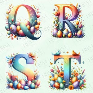 Watercolor Easter Letters Clipart Bundle, Whimsical Spring Graphic ...