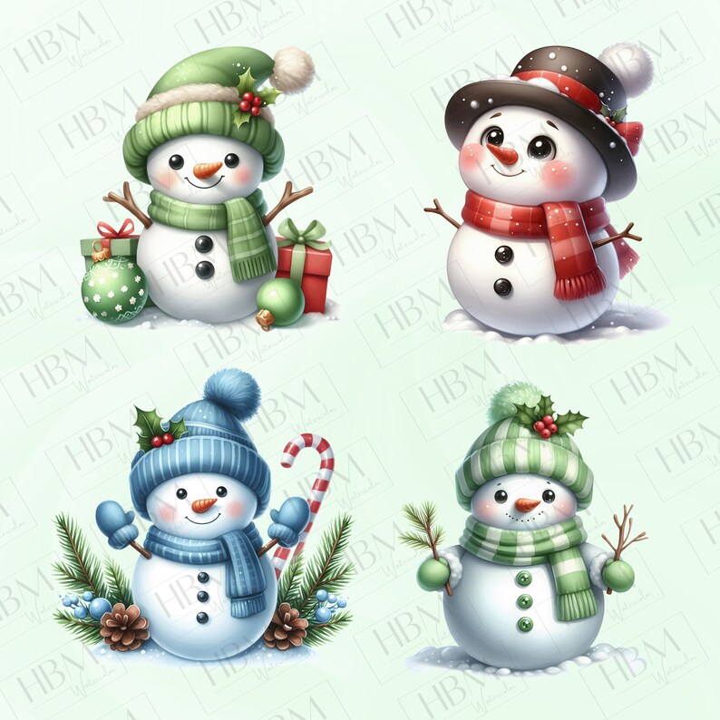 Cute Watercolor Snowman Clipart Bundle, Christmas Sticker, Adorable ...
