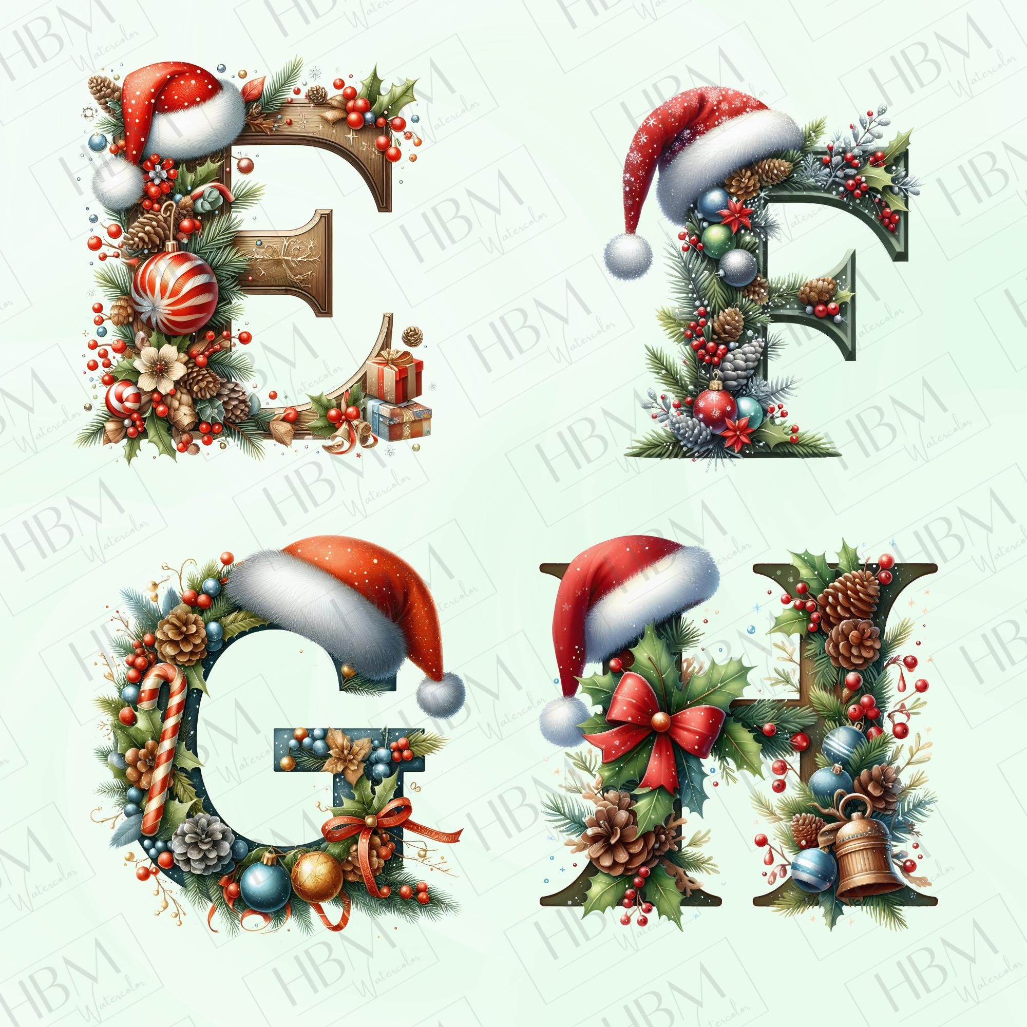 Watercolor Christmas Letters Clipart Bundle, Whimsical Xmas Graphics ...