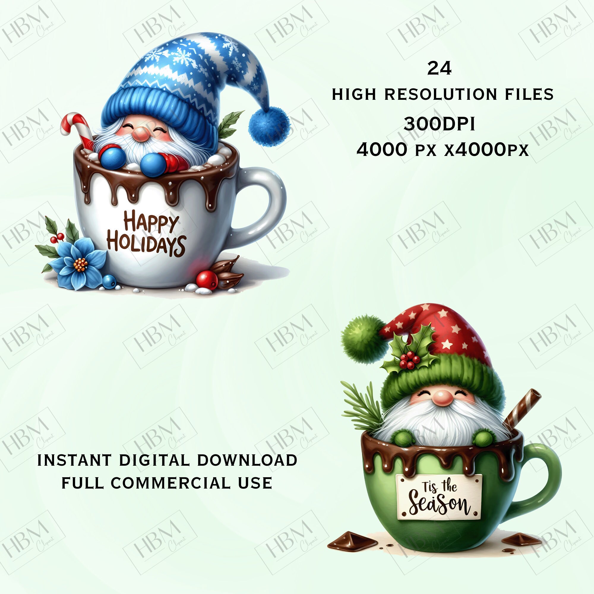 Watercolor Hot Cocoa Gnomes Clipart Bundle, Christmas Stickers ...