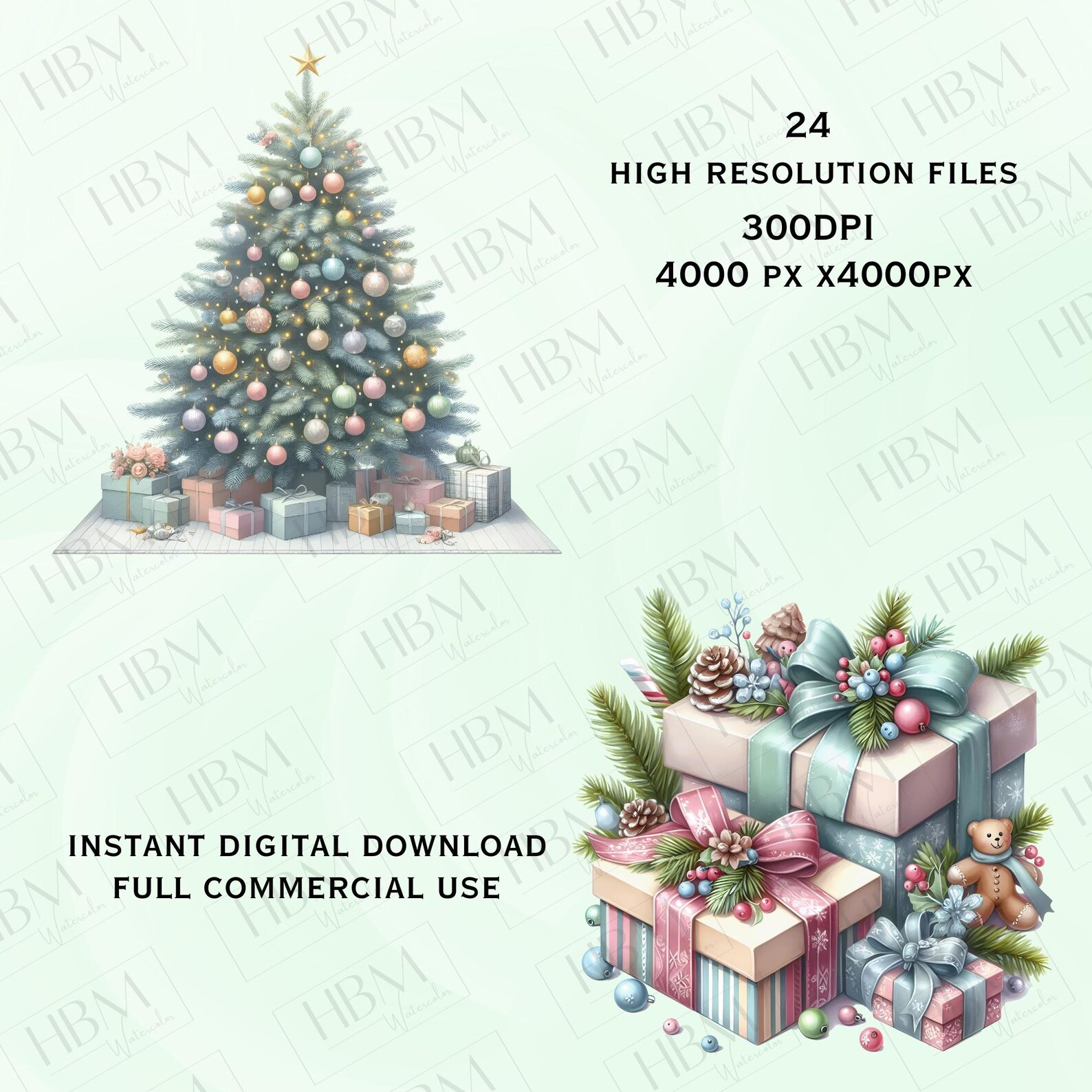 Cute Watercolor Pastel Christmas Clipart Bundle, Adorable Snowman ...