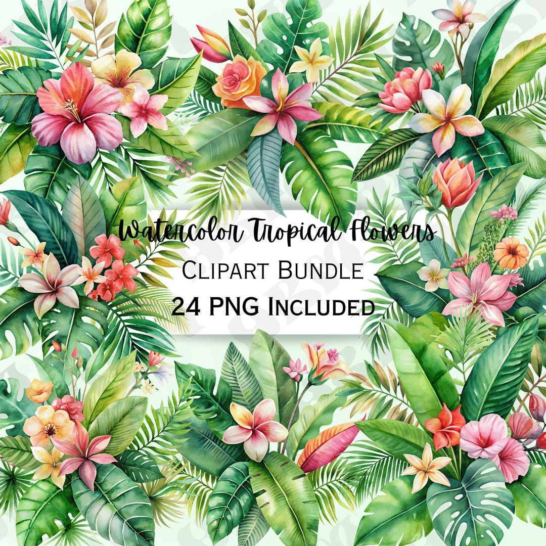 Watercolor Tropical Flowers Clipart Bundle, Summer Floral Graphics ...