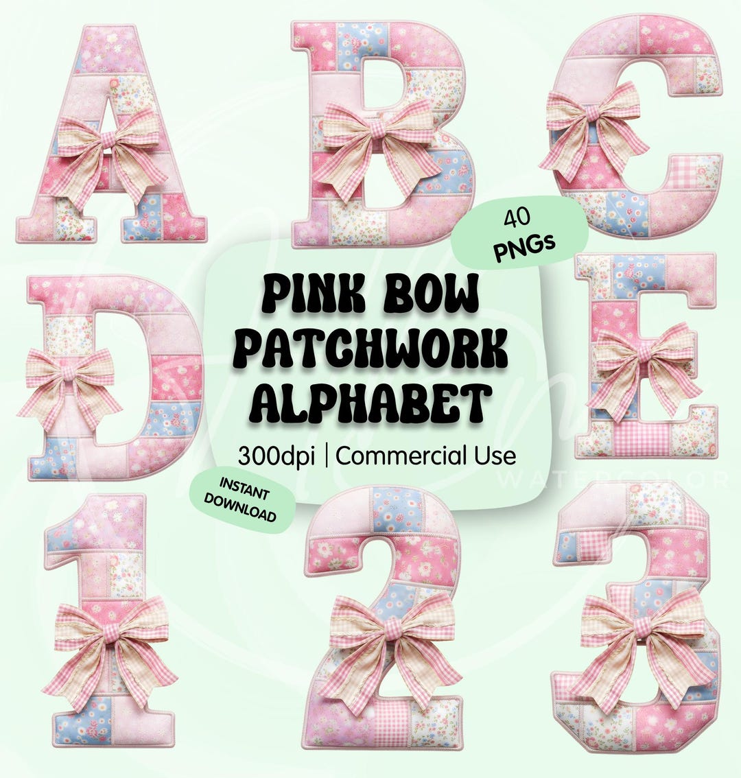 Faux Pink Coquette Bow Patchwork Alphabet PNG Clipart, Quilted ABC ...