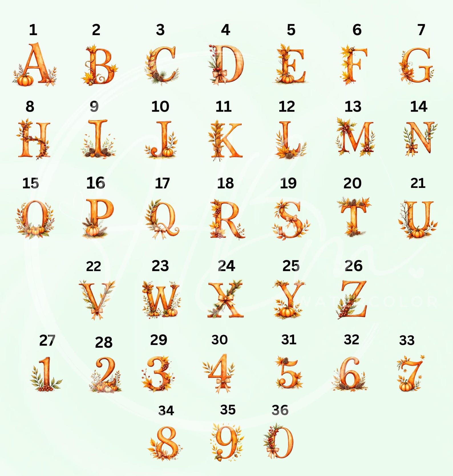 Fall Alphabet Clipart Bundle, Autumn Pumpkin Letters & Numbers PNG ...
