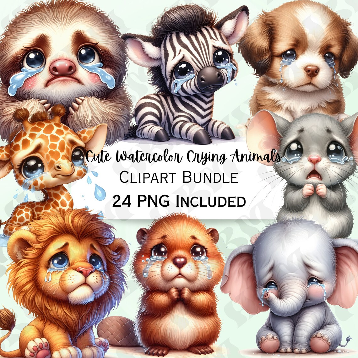 Cute Watercolor Crying Animals Clipart Bundle, Emotional Nursery Decor ...