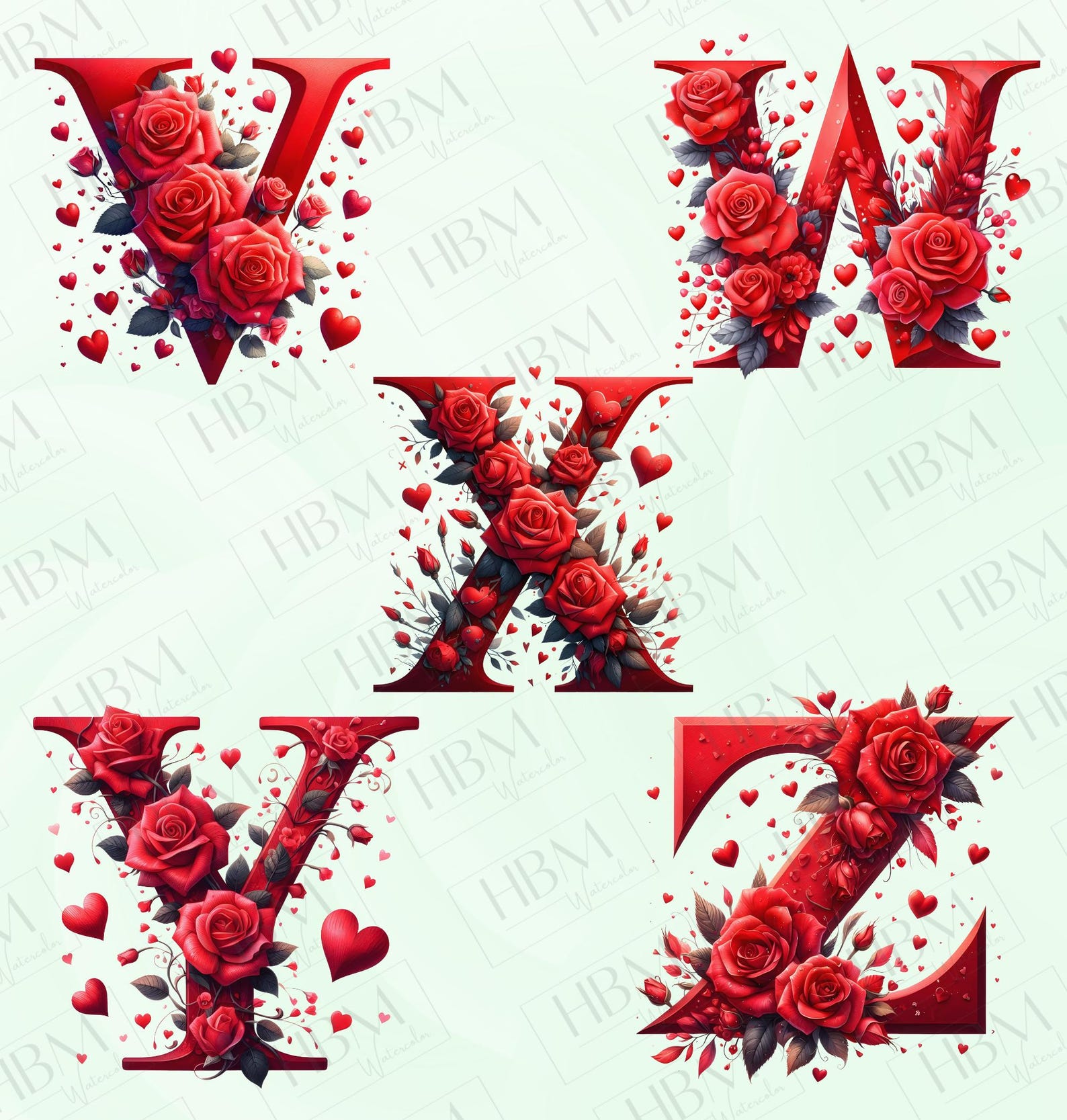 Watercolor Valentine's Letters Clipart Bundle, Whimsical Love Graphic ...