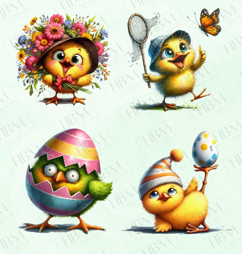 Funny Quirky Easter Chick Clipart Bundle, Whimsical Bird Stickers ...