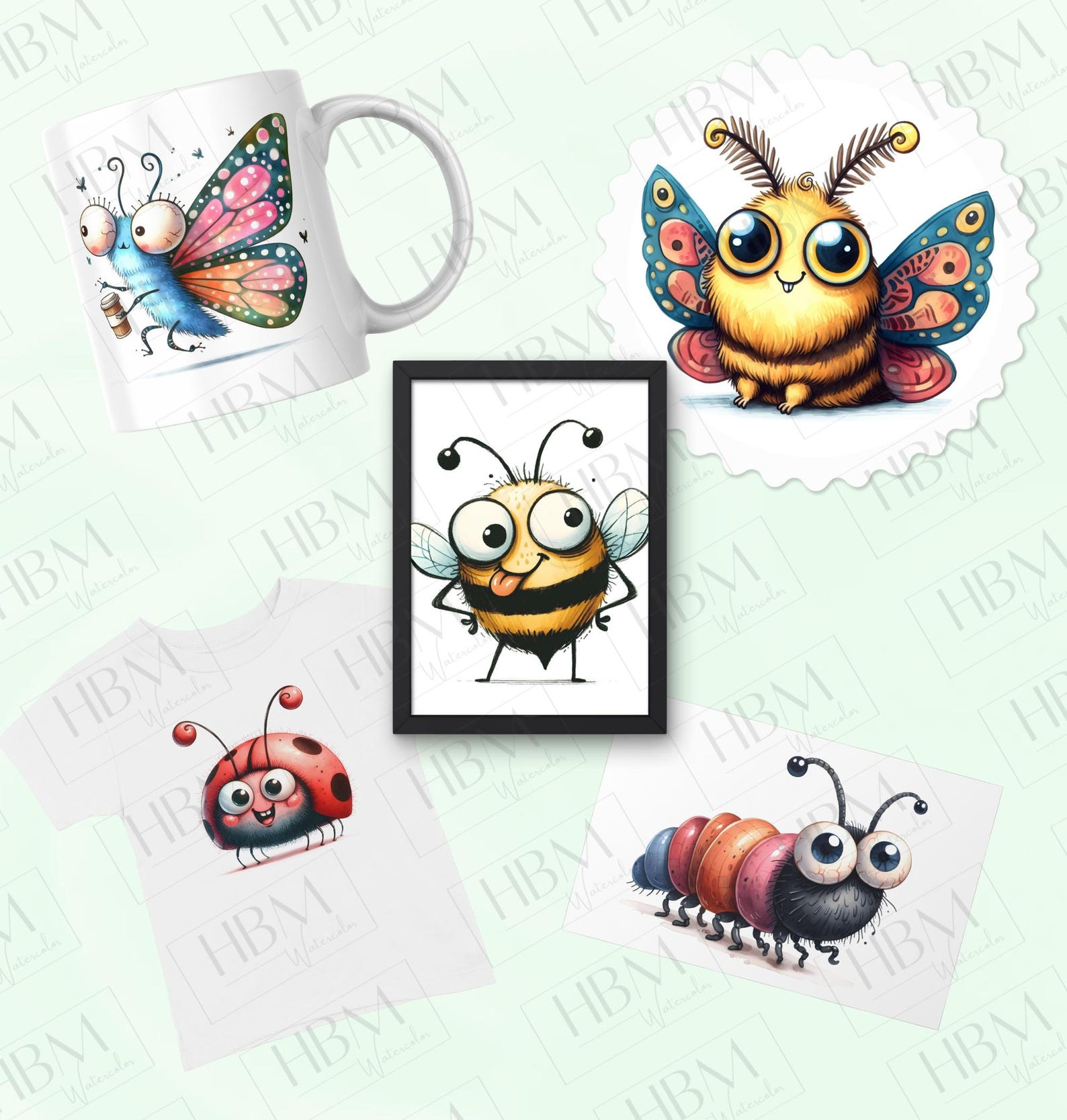 Funny Quirky Insects Clipart Bundle, Silly Bug Sticker, Crazy Whimsical ...