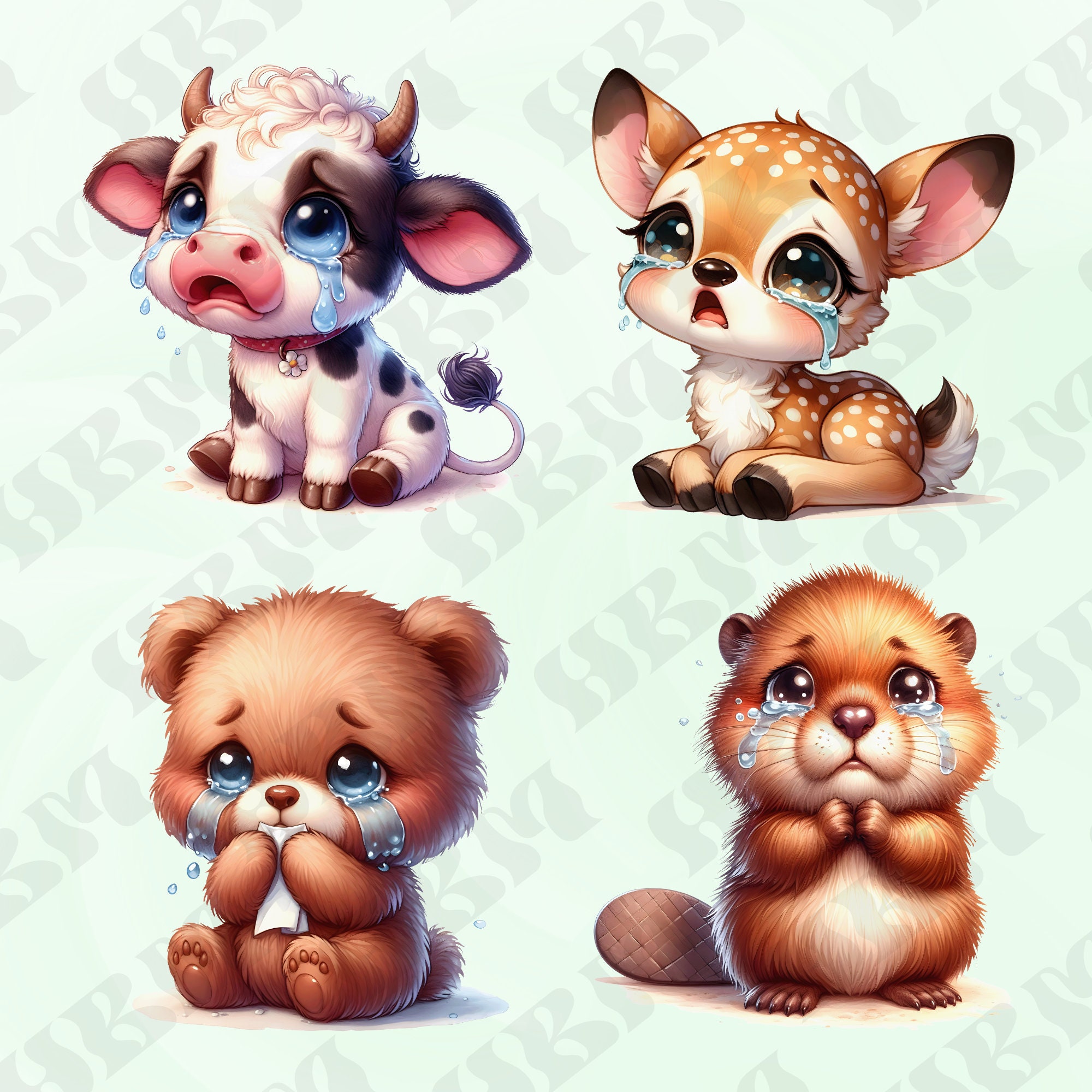 Cute Watercolor Crying Animals Clipart Bundle, Emotional Nursery Decor ...