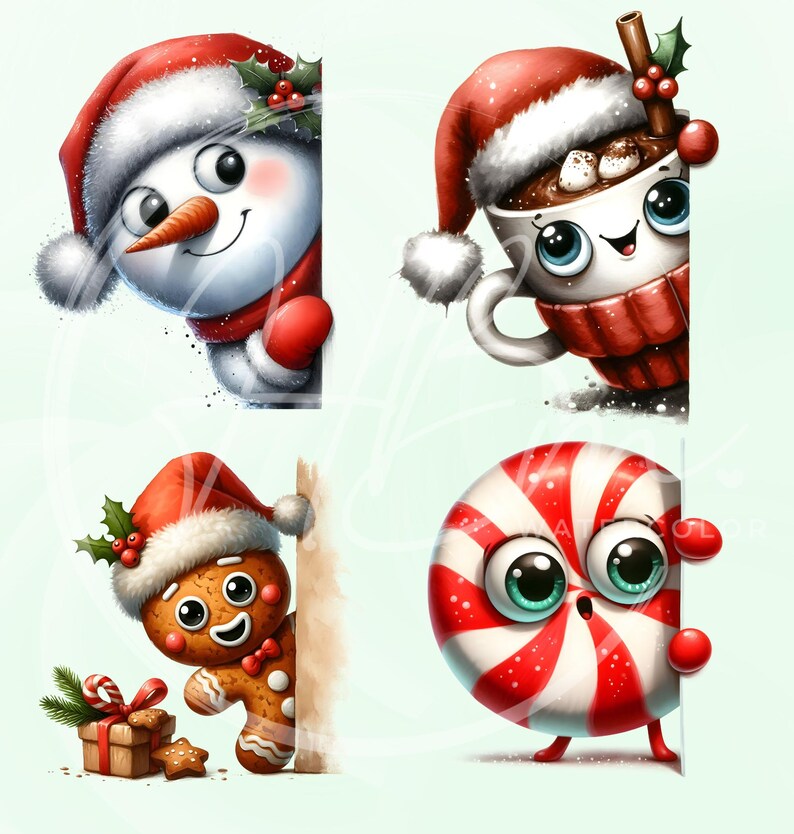 Peeking Christmas Clipart Bundle, Cute Holiday Characters Pngs ...