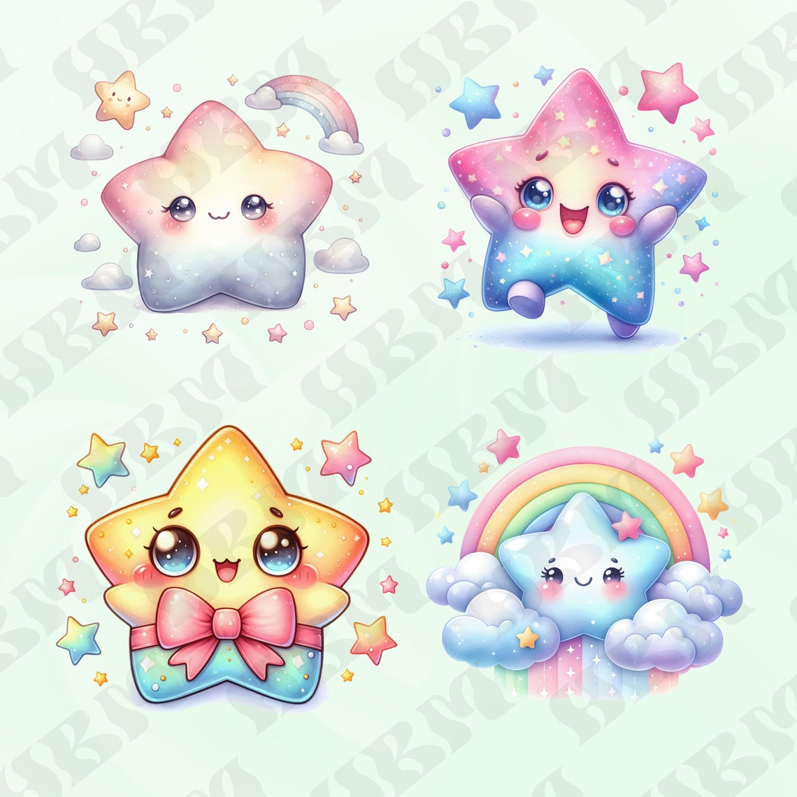 Cute Pastel Watercolor Stars Clipart Bundle, Adorable Nursery Decor ...