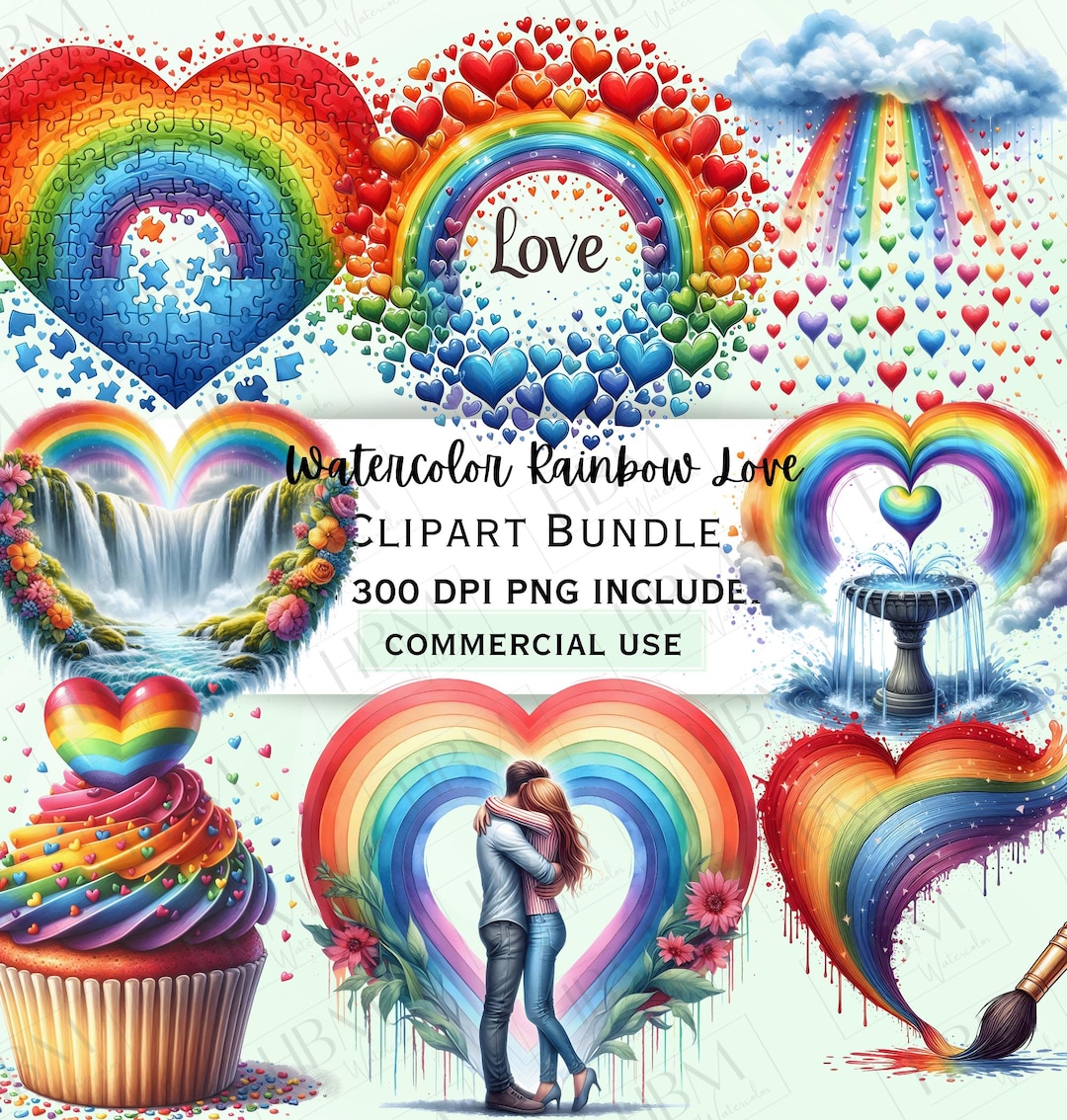Watercolor Rainbow Love Clipart Bundle, Colorful Arch Graphics ...