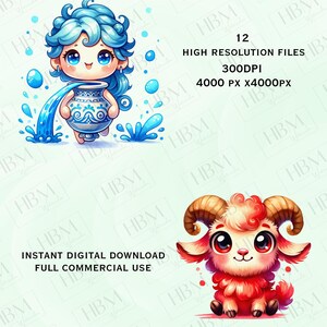 Cute Watercolor Zodiac Signs Clipart Bundle, Horoscope Graphics ...