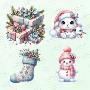 Cute Watercolor Pastel Christmas Clipart Bundle, Adorable Snowman ...