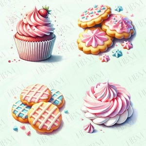 Watercolor Pastel Sweets Clipart Bundle, Party Dessert Graphics ...