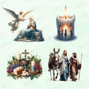Watercolor Christian Christmas Clipart Bundle, Religious Xmas Graphics ...