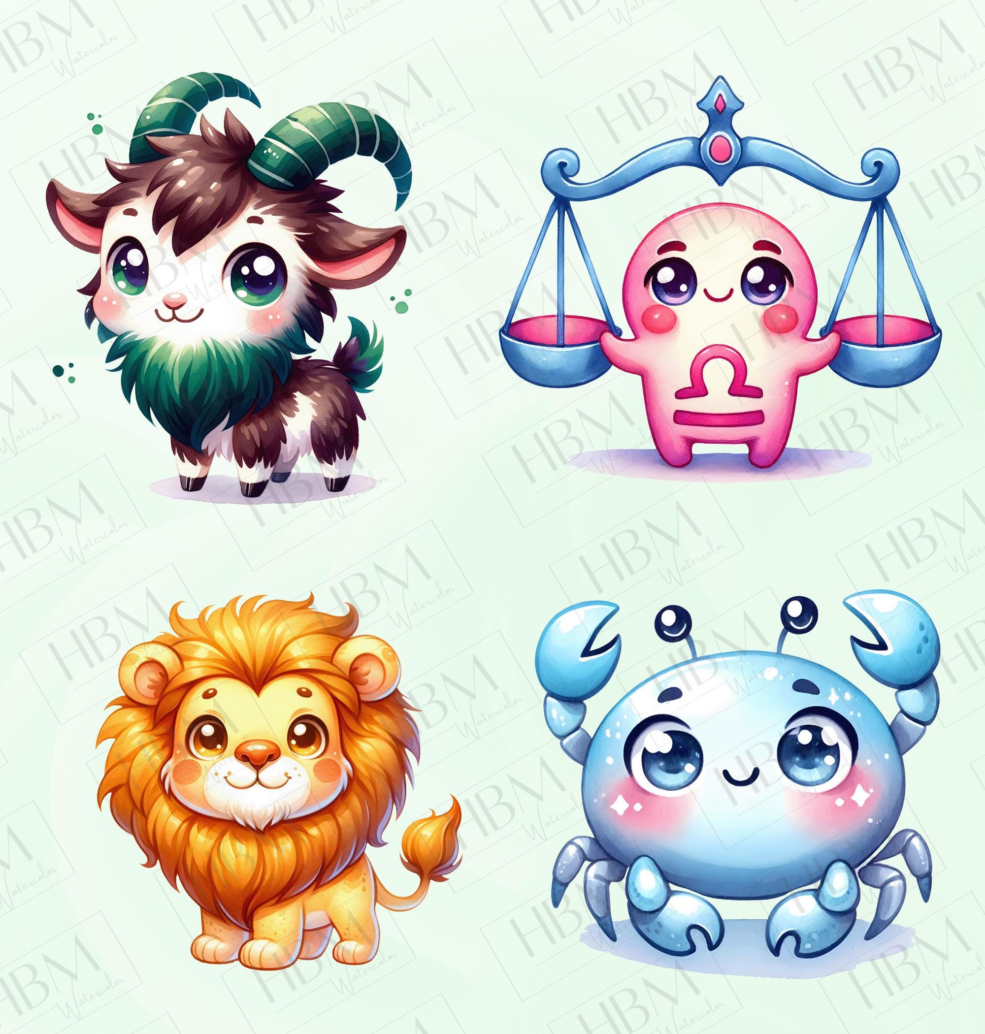 Cute Watercolor Zodiac Signs Clipart Bundle, Horoscope Graphics ...