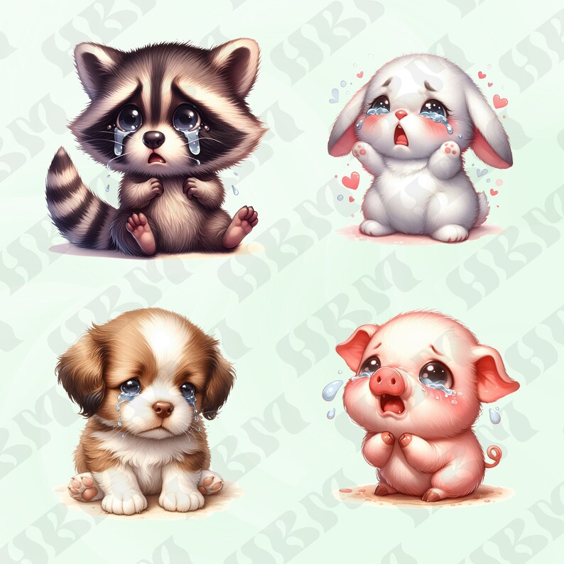 Cute Watercolor Crying Animals Clipart Bundle, Emotional Nursery Decor ...