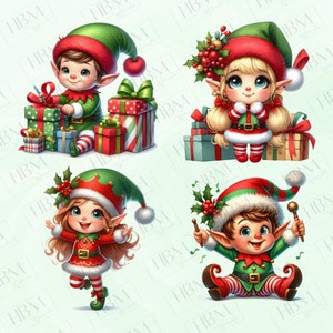 Cute Watercolor Elves Clipart Bundle, Festive Elf Graphics, Adorable ...
