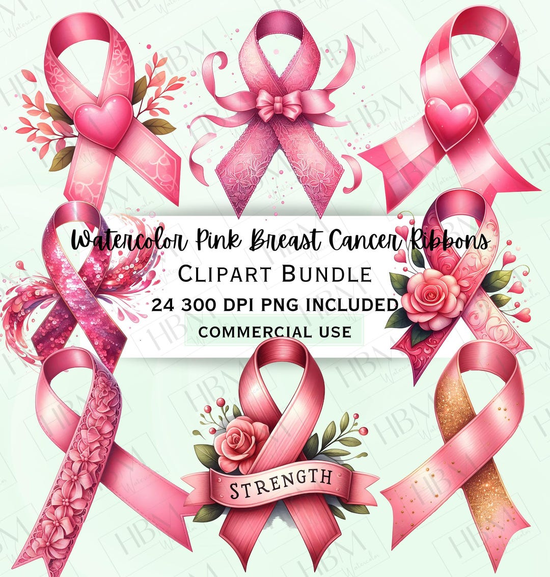 Watercolor Pink Breast Cancer Ribbon Clipart Bundle, in October We Wear ...