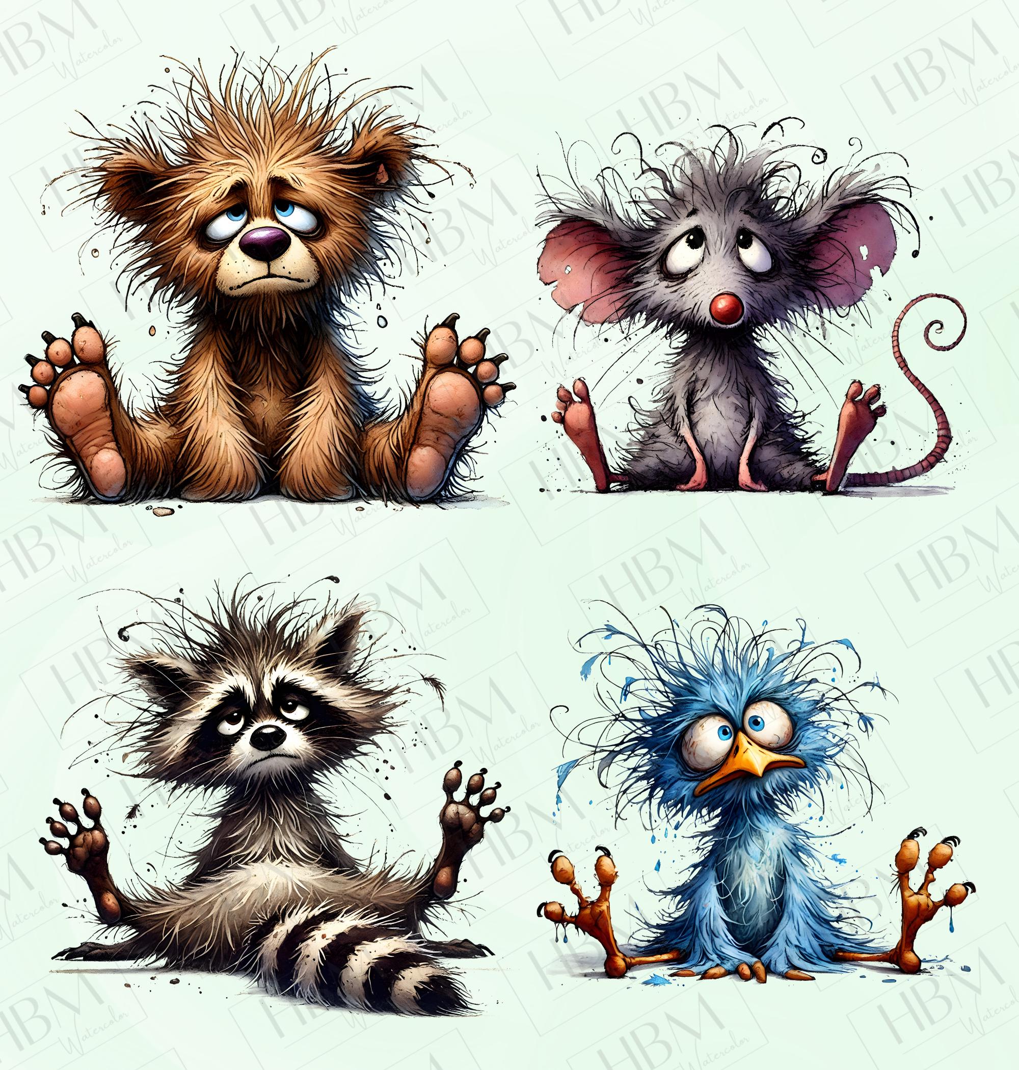 Funny Frazzled Quirky Animals Clipart Bundle, Stressed Creatures ...