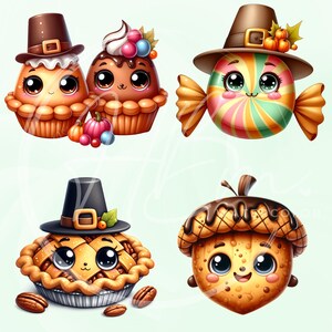 Thanksgiving Sweets Clipart Bundle, Cute Fall Dessert Pngs, Kawaii ...