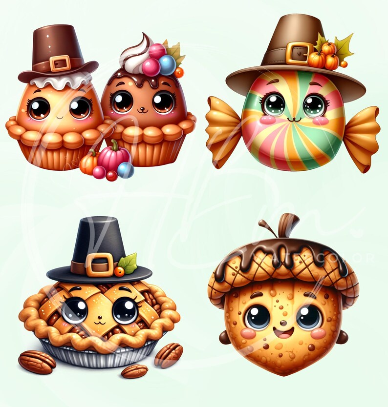 Thanksgiving Sweets Clipart Bundle, Cute Fall Dessert Pngs, Kawaii ...