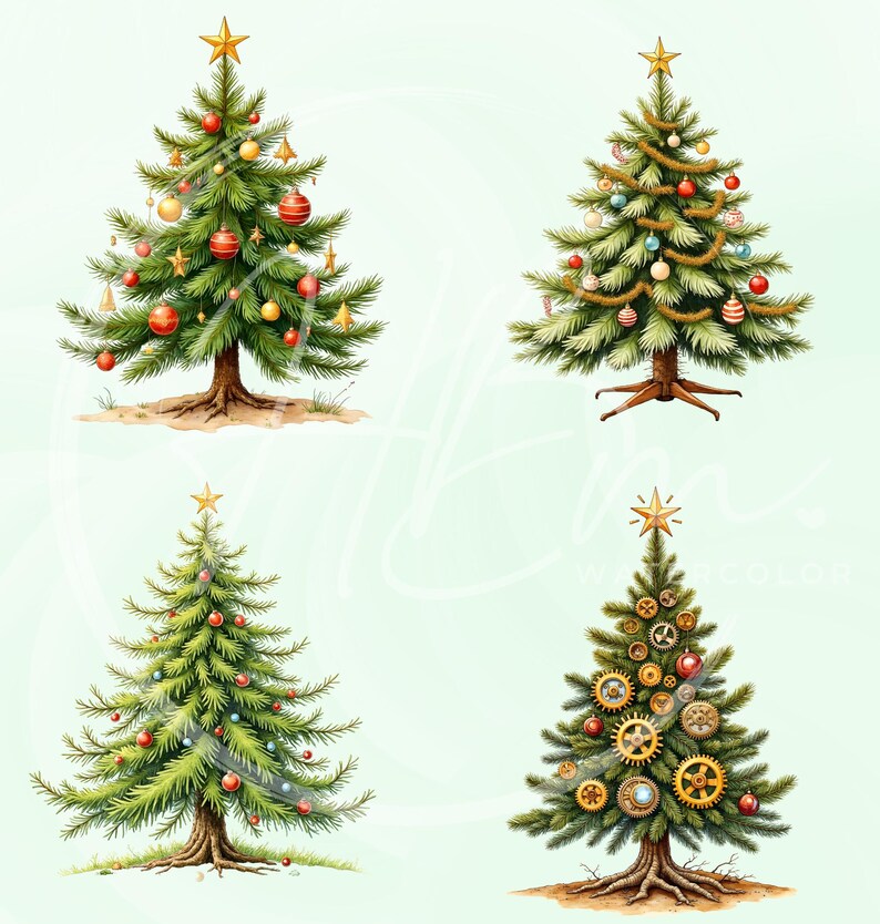 Watercolor Christmas Tree Clipart Bundle PNG, Holiday Tree ...