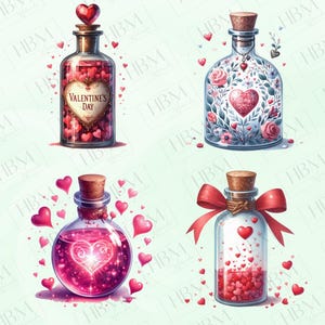 Watercolor Love Potion Bottles Clipart Bundle, Romantic Tonic Sticker ...