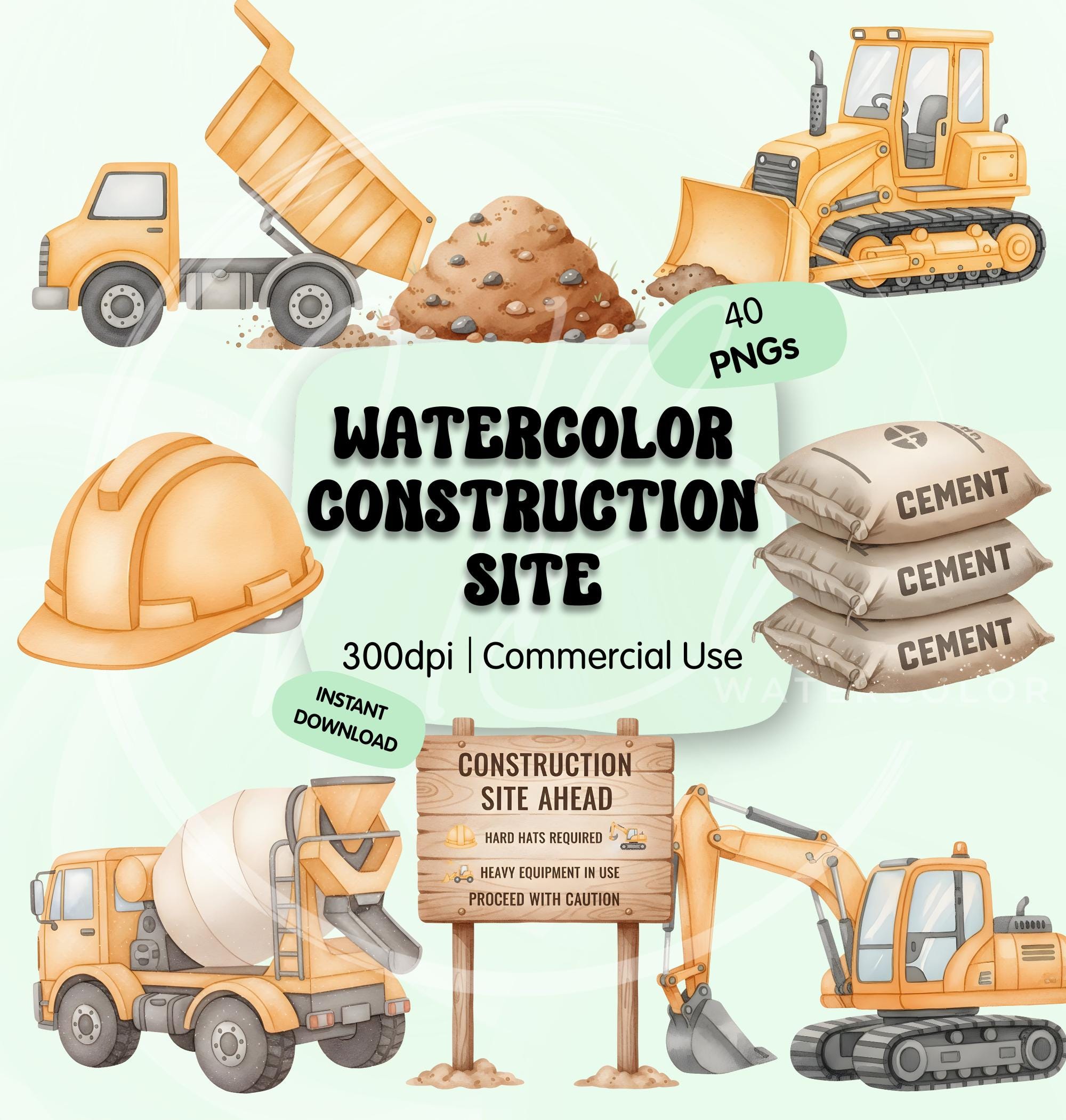 Watercolor Construction Clipart Bundle, Builder Truck Illustrations ...