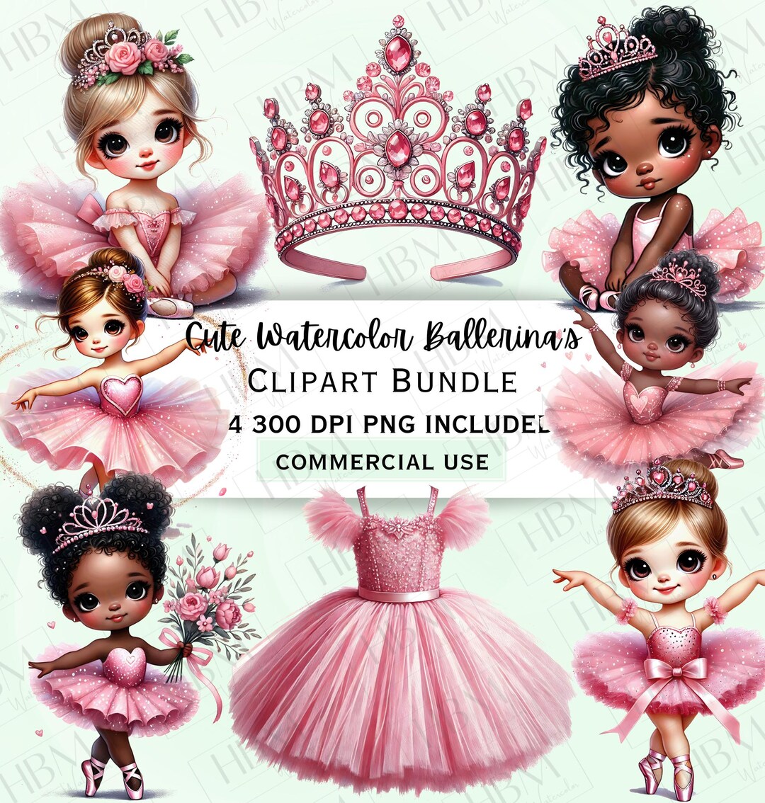 Cute Watercolor Pink Ballerina Clipart Bundle, Ballet Girl Nursery ...