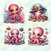 Cute Watercolor Octopus Clipart Bundle, Adorable Nursery Decor, Sea ...