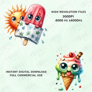 Funny Summer Ice Cream Clipart Bundle, Cute Sundae PNG, Popsicle ...