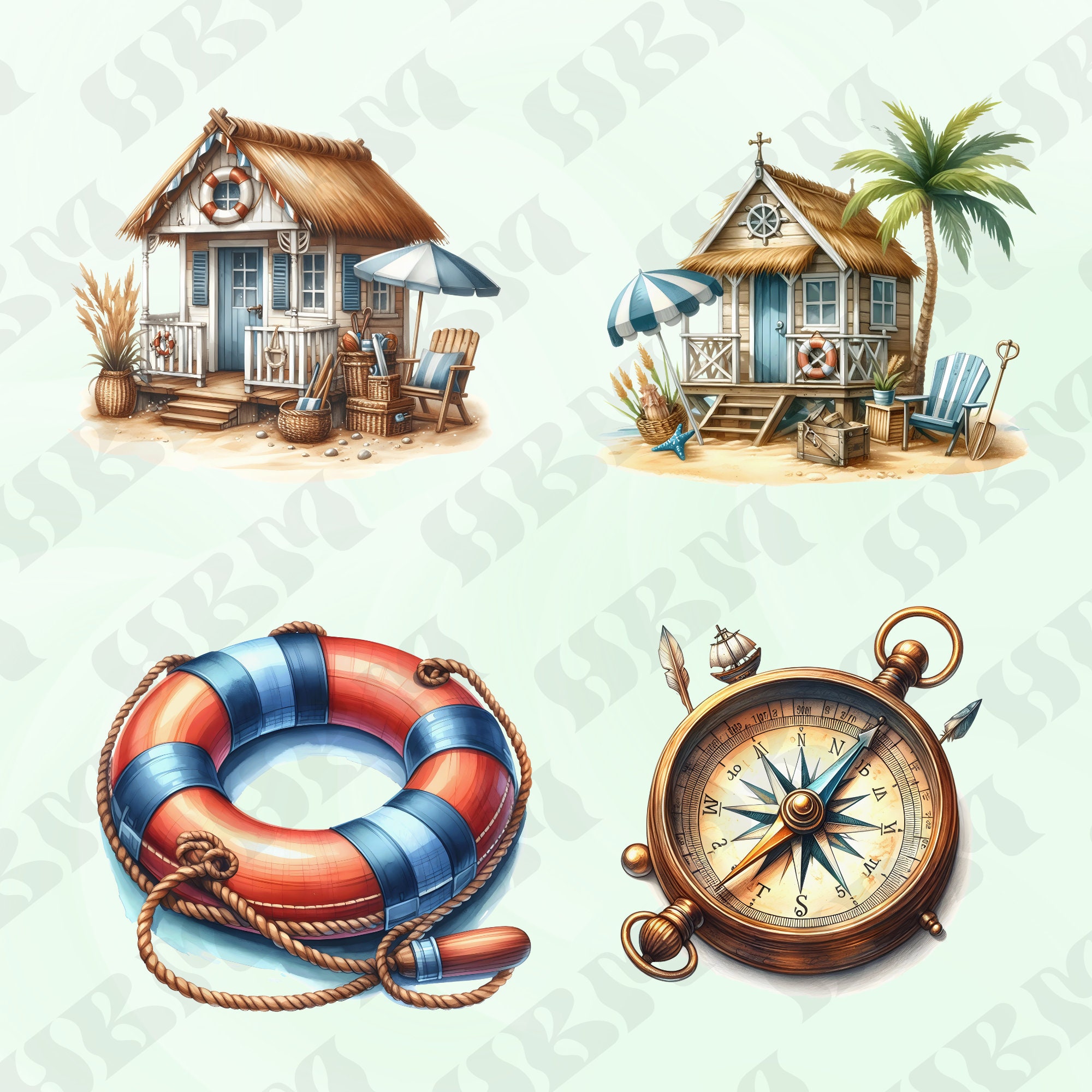 Watercolor Nautical Clipart Bundle, Summer Collection, Fun Sailing ...