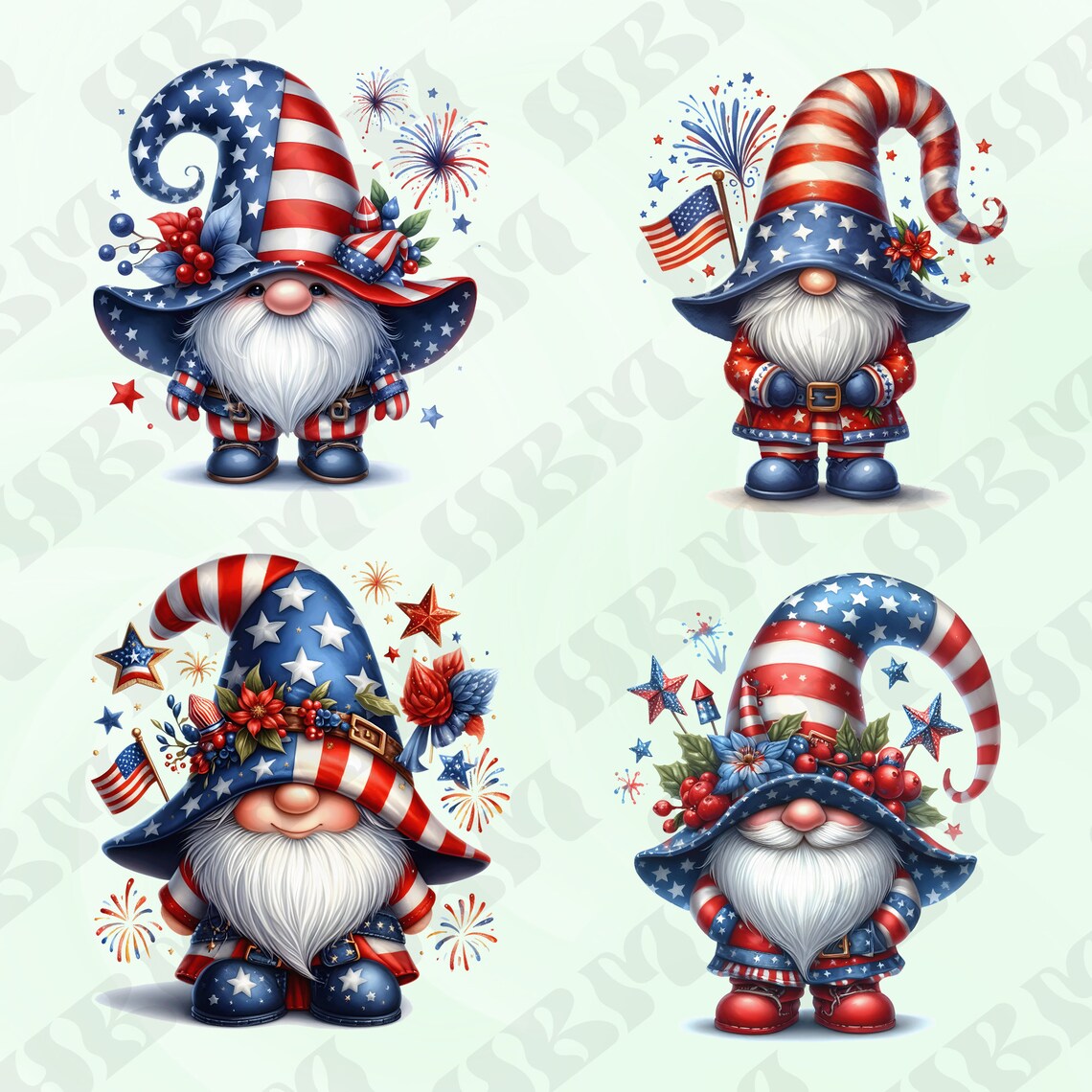 Watercolor 4th of July Gnomes Clipart Bundle, Cute Patriotic Decor ...