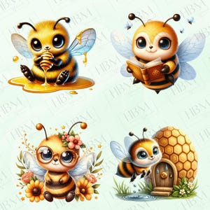Cute Watercolor Sweet Bees Clipart Bundle, Honey Nursery Decor, Spring ...