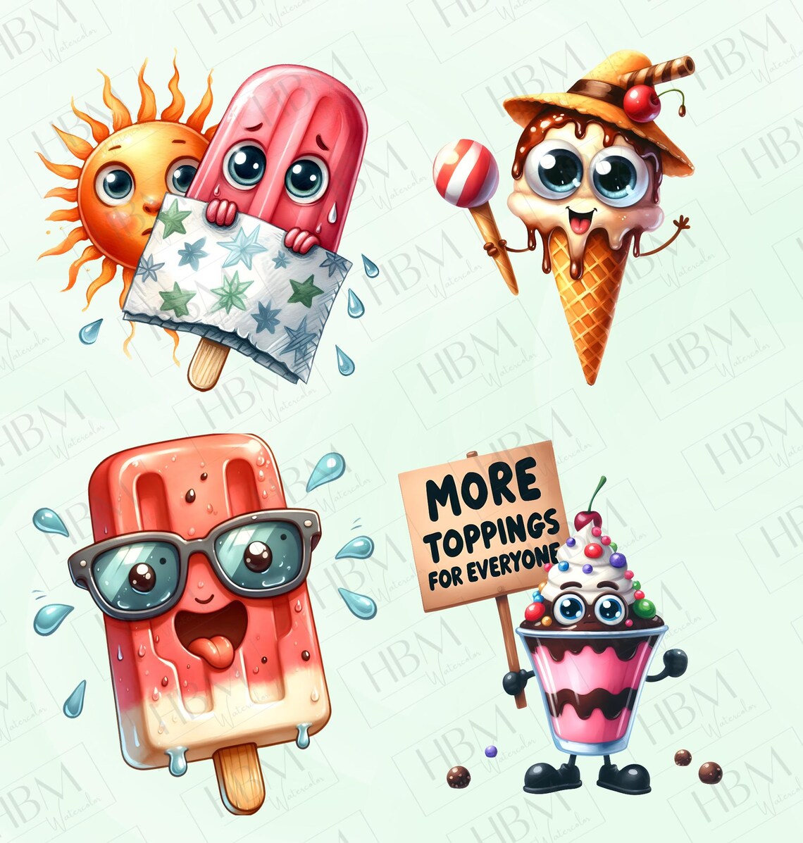 Funny Summer Ice Cream Clipart Bundle, Cute Sundae PNG, Popsicle ...
