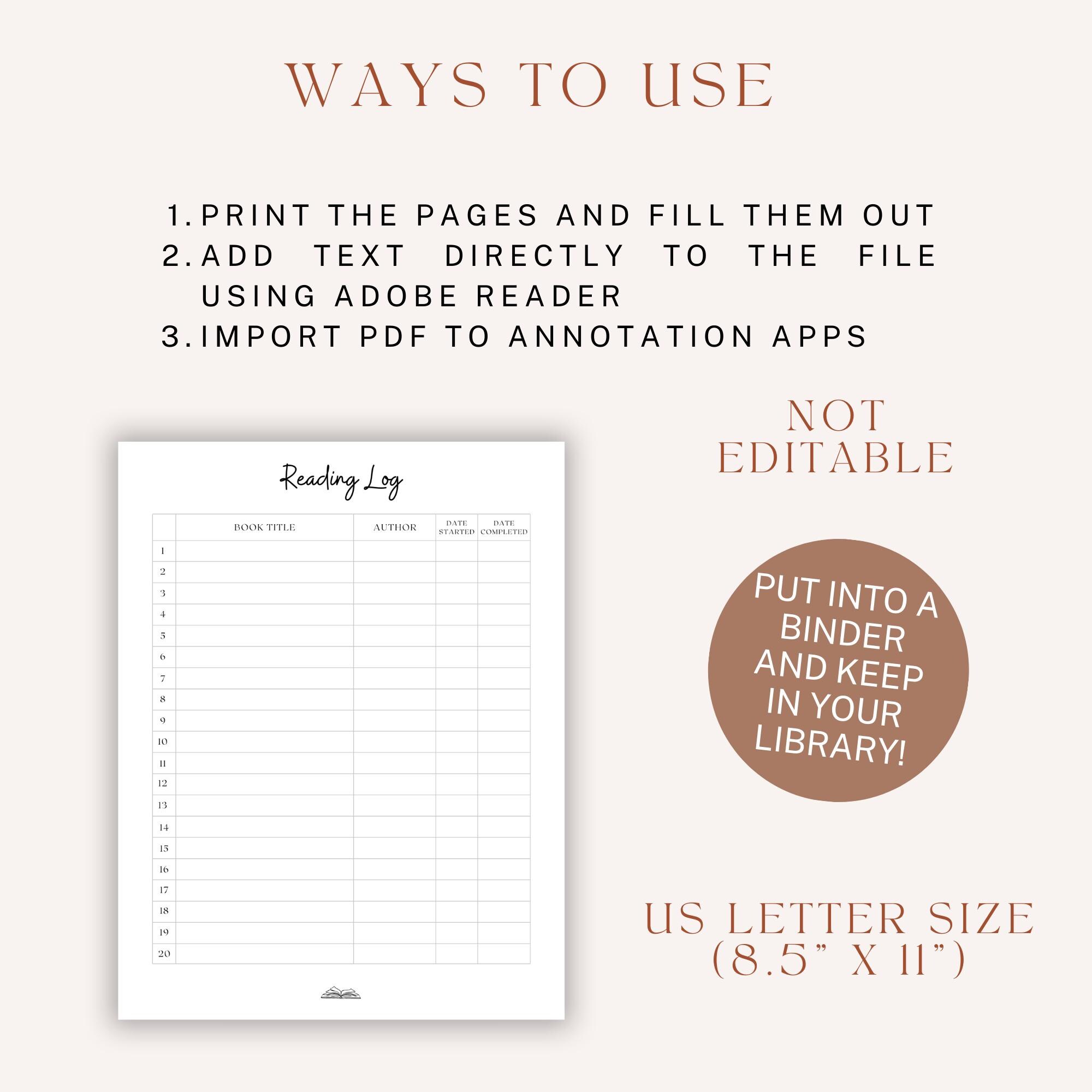 Reading Log and Book Review Printable, Instant Download, Printable Book ...