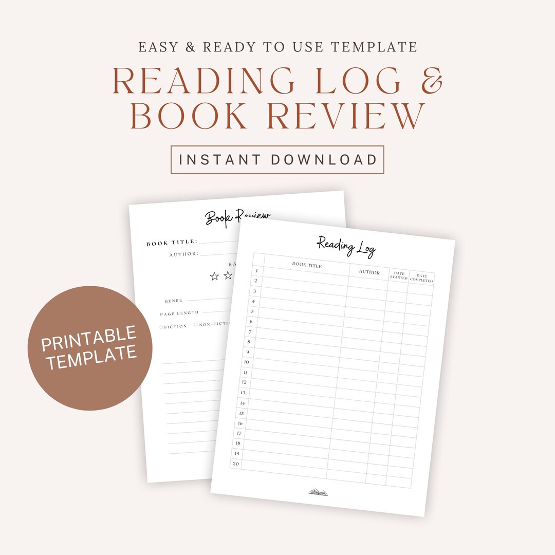 Reading Log and Book Review Printable, Instant Download, Printable Book ...